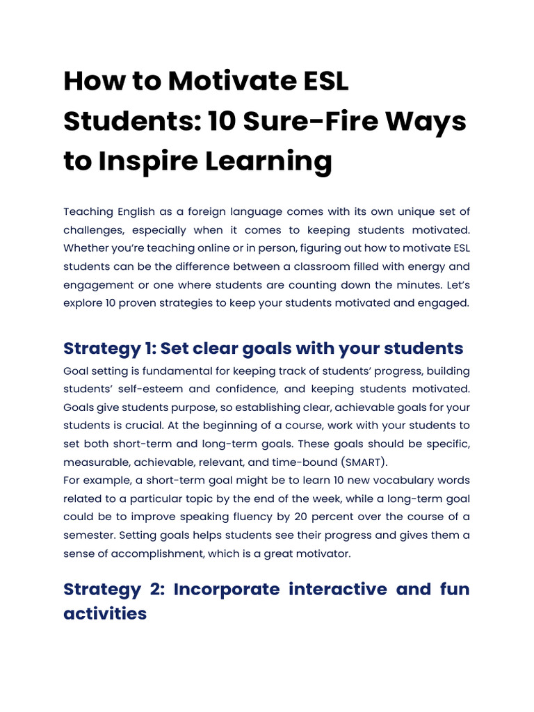 How to Motivate ESL Students | PDF | Learning | English As A Second Or ...