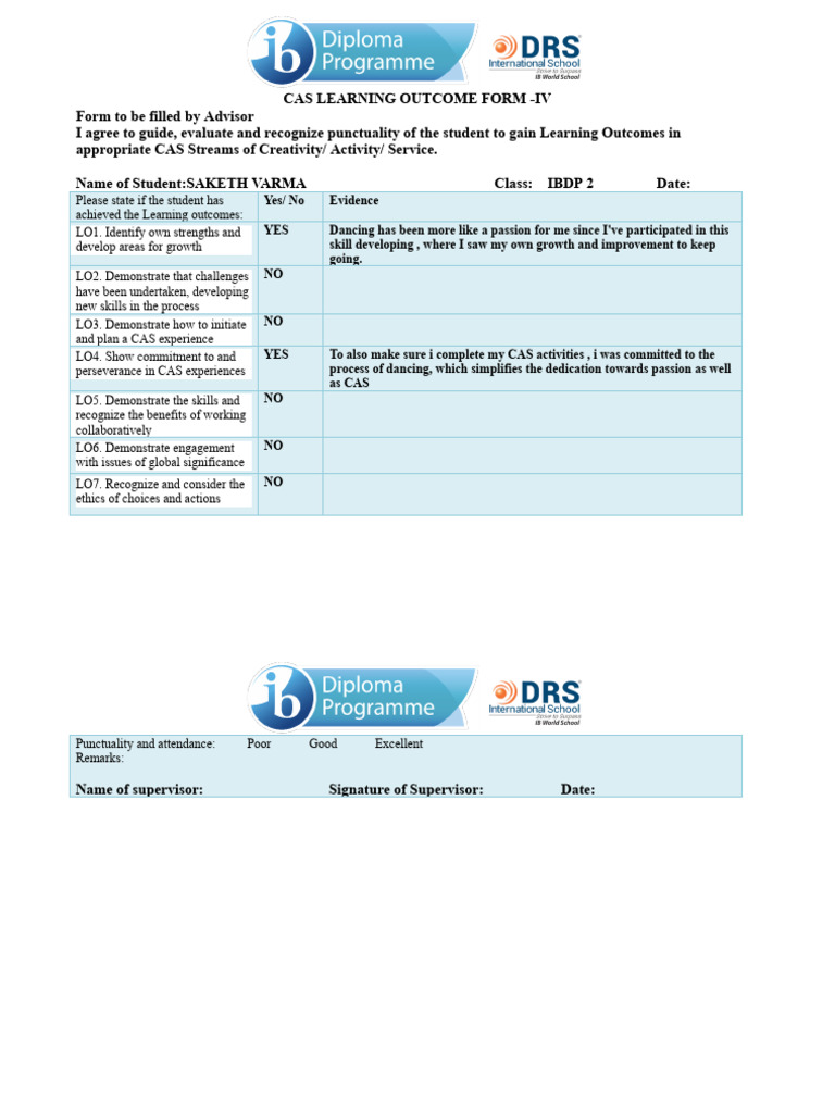 CAS Learning Outcome Evaluation Form | PDF