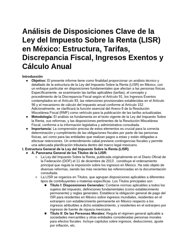 Análisis de la LISR en México: Estructura y Tarifas | PDF | Impuesto ...