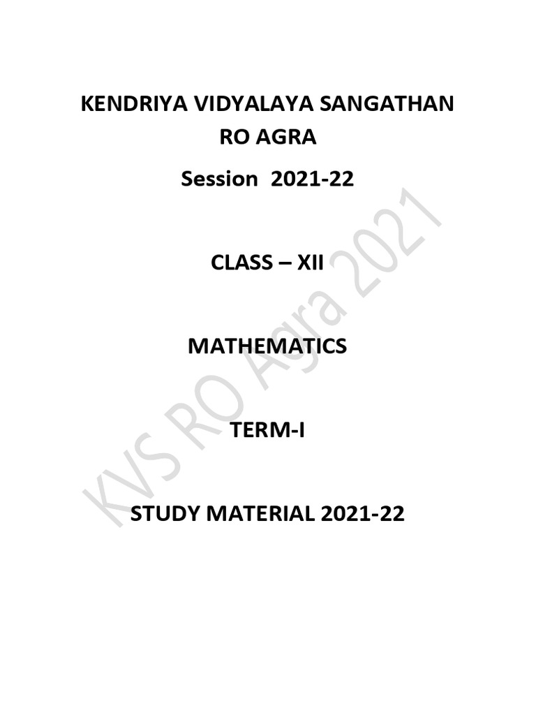 Study Material Class XII Maths 21-22 Lalitpur Updated | PDF | Function (Mathematics ...