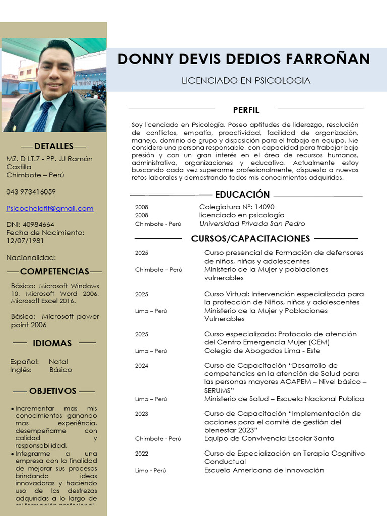 CV - Donny de Dios | PDF | Sicología | Perú