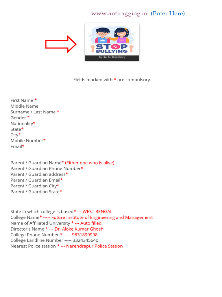 Anti-Ragging Form Fill Up Instruction | PDF