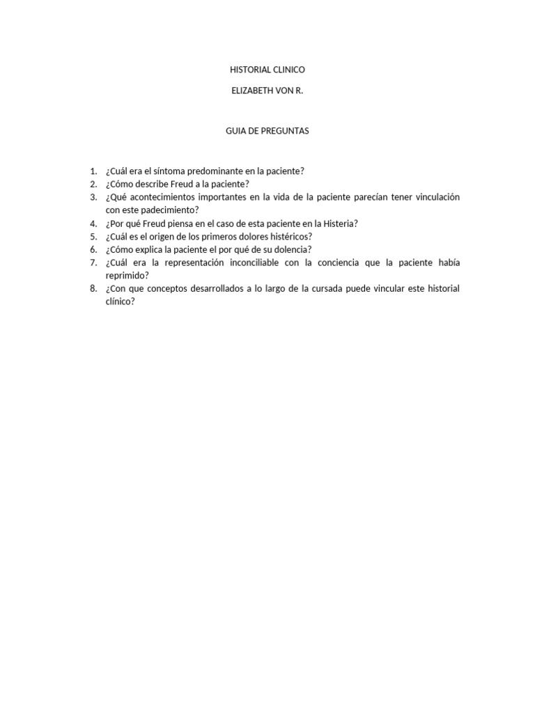 Elizabeth Von R. (Guia de Preguntas) | PDF