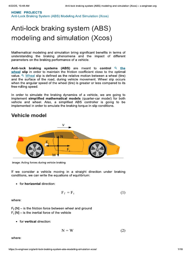 Anti-lock braking system (ABS) modeling and simulation (Xcos) – x-engineer.org | PDF