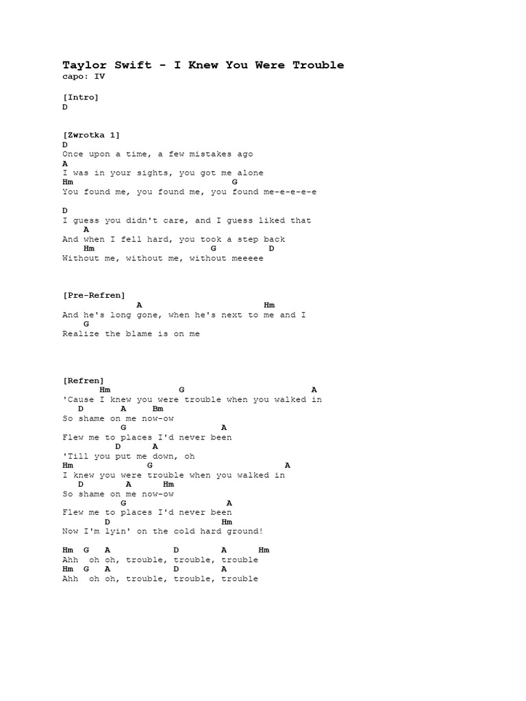 I knew you were trouble | PDF | Taylor Swift