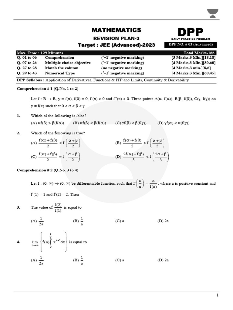 Revision DPP-03 PC | PDF | Function (Mathematics) | Analysis