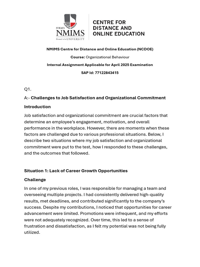 Organizational Behaviour Assignment | PDF | Employee Retention | Industrial And Organizational ...