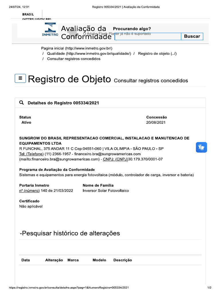 ANEXO 5.1 - Registro Inmetro Sungrow SG4.0RS | PDF
