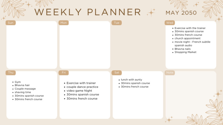 Cream Minimalist Aesthetic Printable Weekly Planner Calendar | PDF