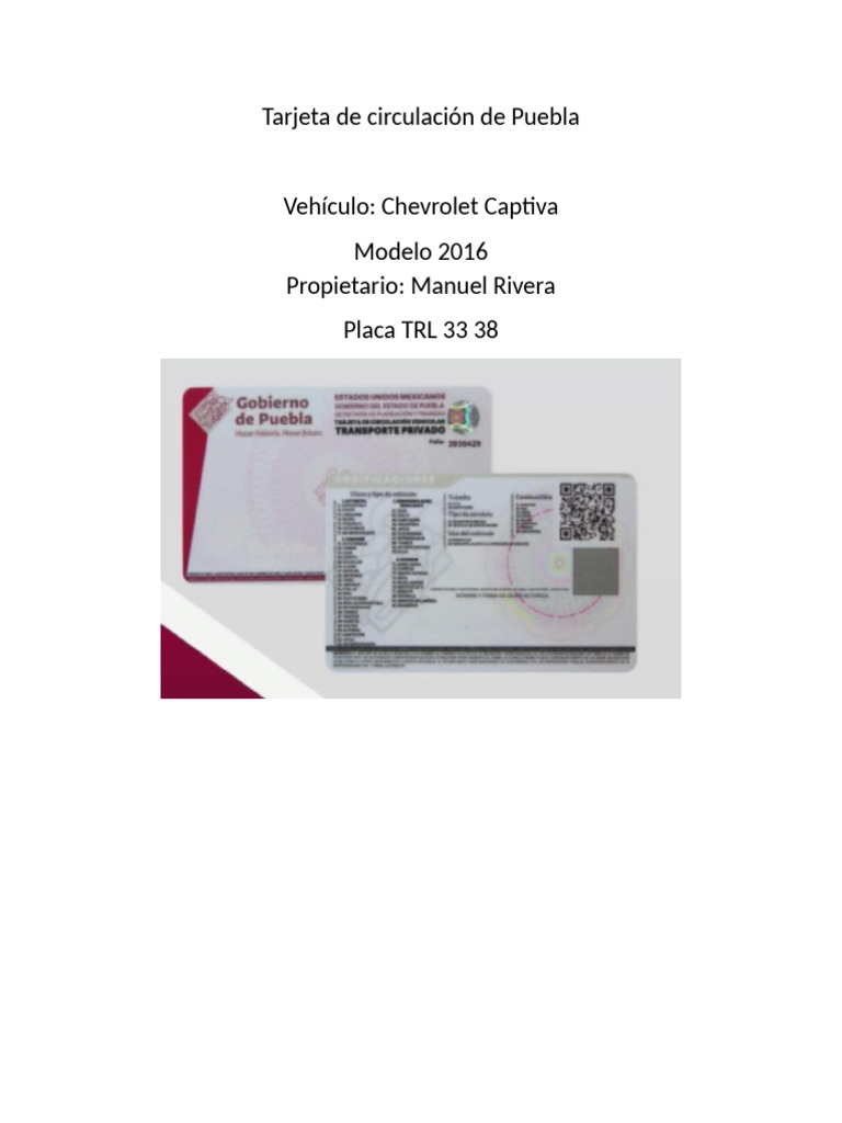 Tarjeta de circulación de Puebla_ uribe | PDF