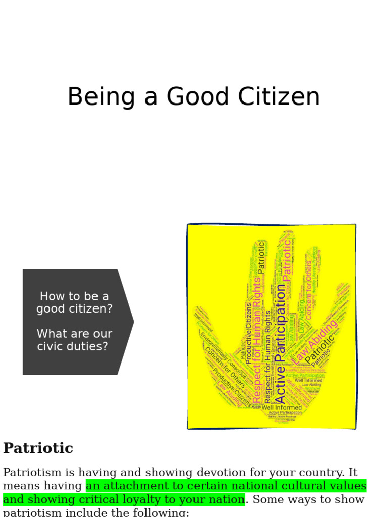 Being A Good Citizen | PDF | Citizenship | Patriotism