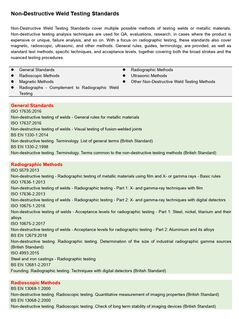 Non-Destructive Weld Testing Standards | PDF | Nondestructive Testing ...