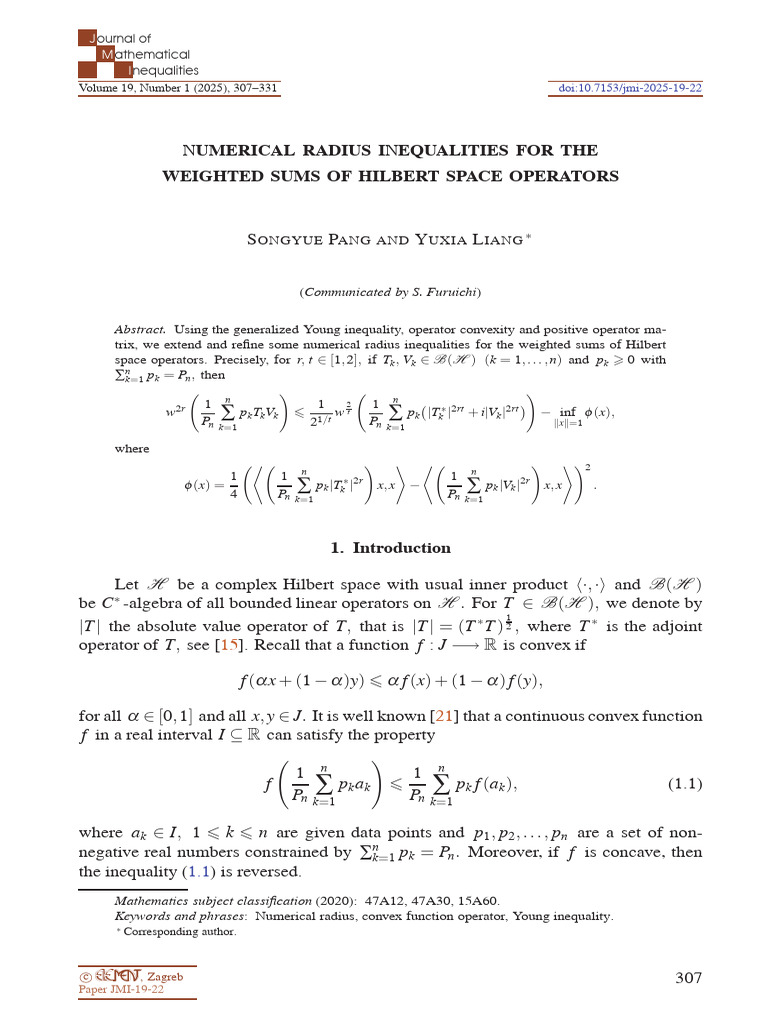 Numerical Radius Inequalities For The | PDF | Hilbert Space | Mathematical Relations
