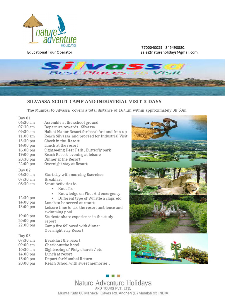 Silvassa Scout Camp Itinerary | PDF | Bus | Hotel