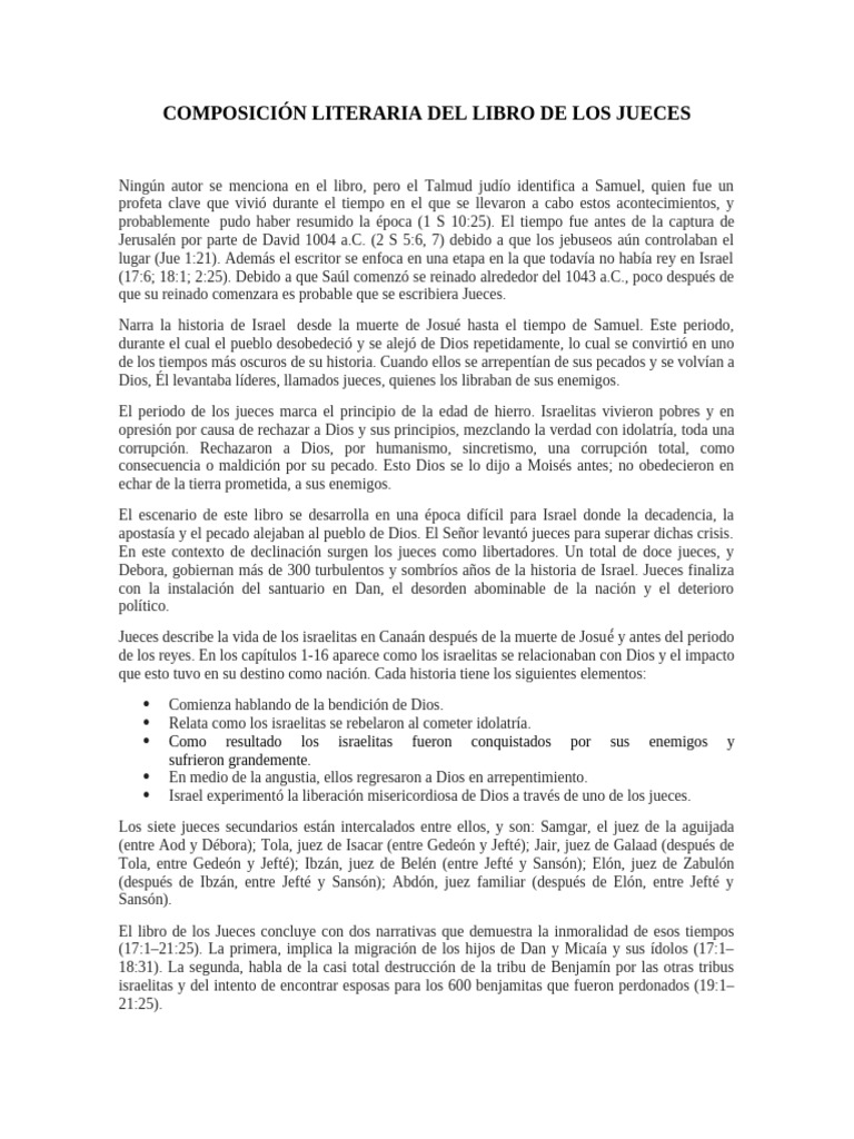 Composición Literaria Del Libro de Los Jueces | PDF | Joshua | Samuel