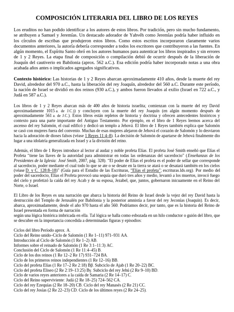 COMPOSICIÓN LITERARIA DEL LIBRO DE LOS REYES | PDF | Libros de reyes ...