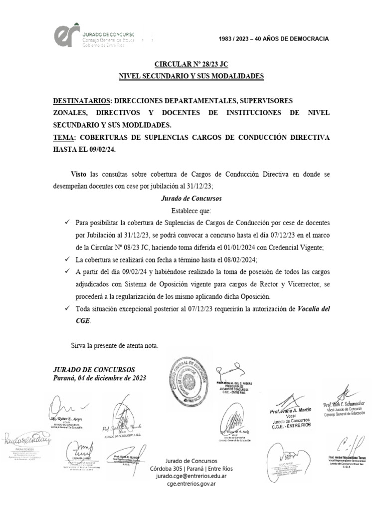 Circular No 28 Nivel Secundario Cobertura Suplencias | PDF