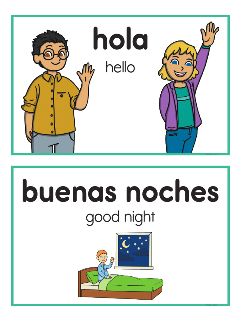 Color Greeting Flash Cards English - Spanish 2 Per Page | PDF
