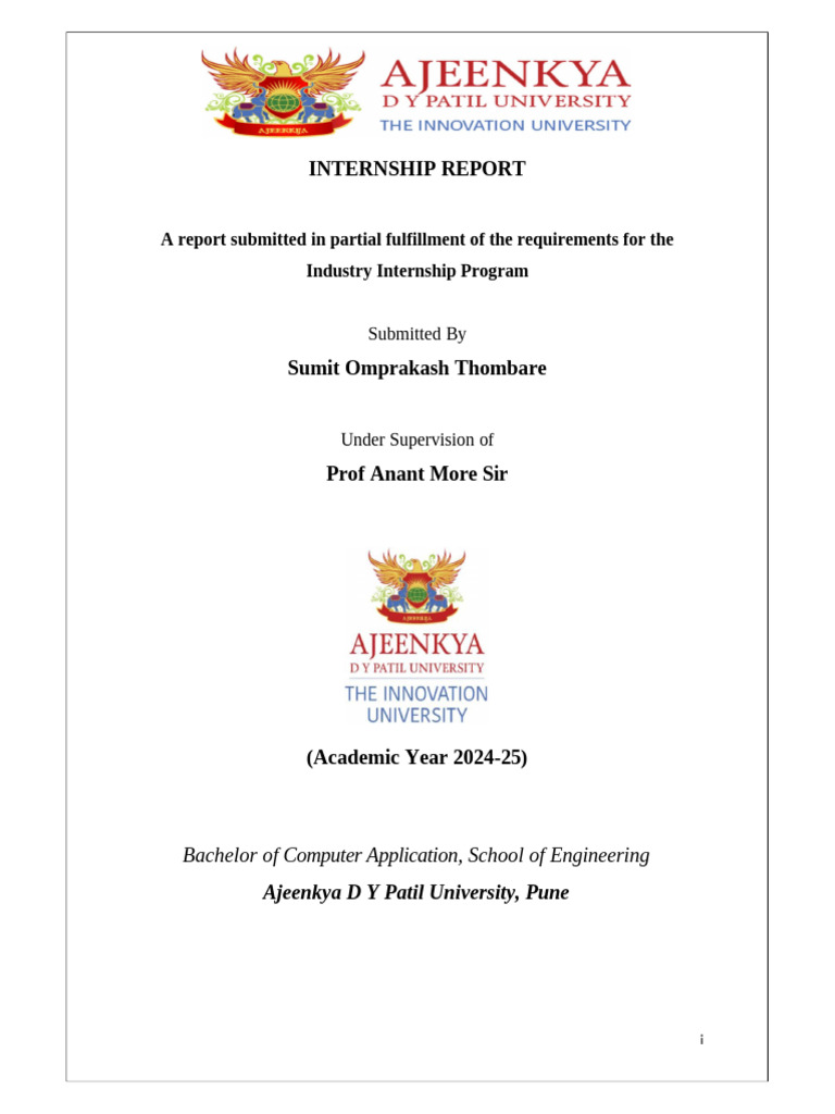 Internship Report by Sumit Thombare | PDF | Web Development | World ...