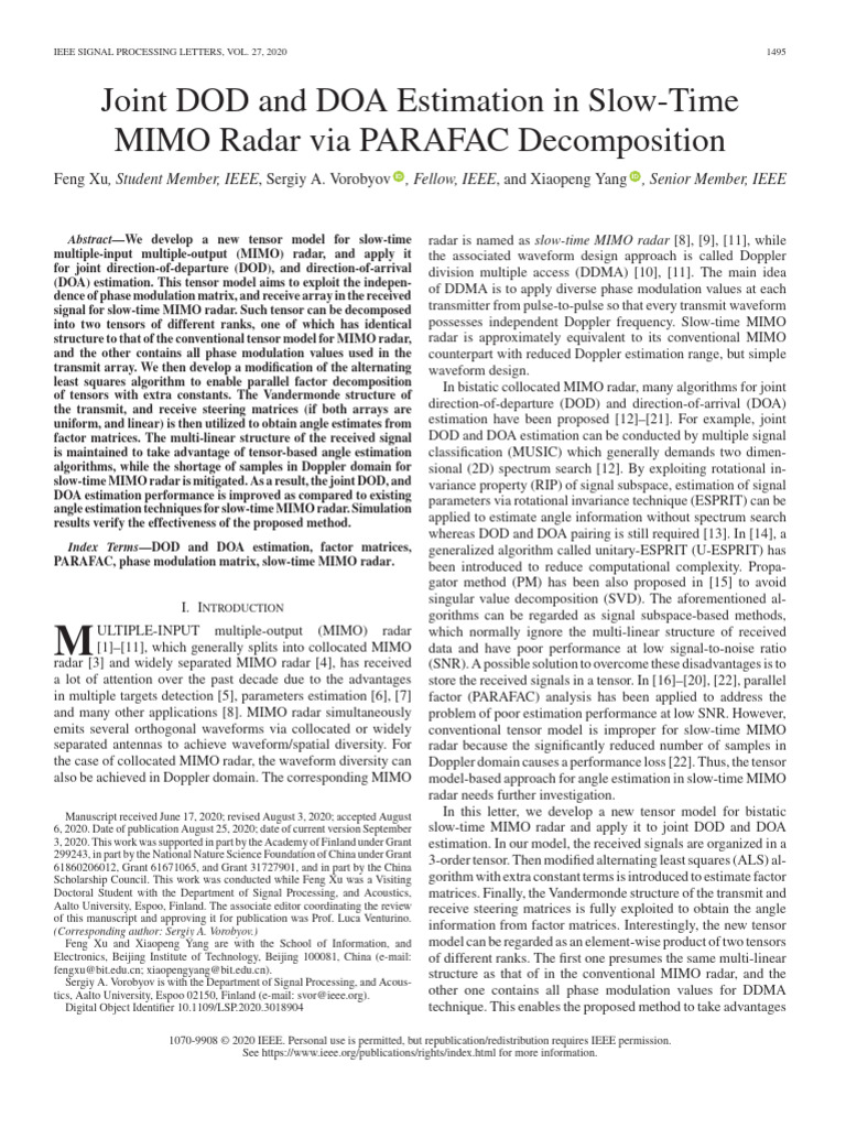 Joint_DOD_and_DOA_Estimation_in_Slow-Time_MIMO_Radar_via_PARAFAC_Decomposition | PDF | Mimo ...
