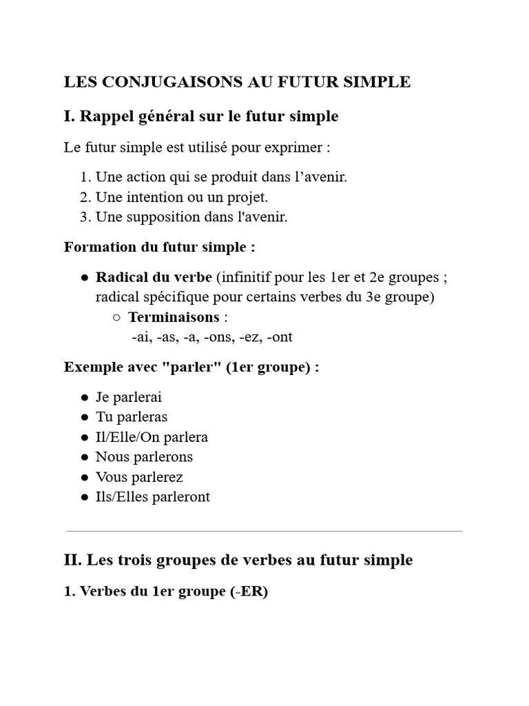 Conjugaison du futur simple en français | PDF | Verbe | Morphologie ...
