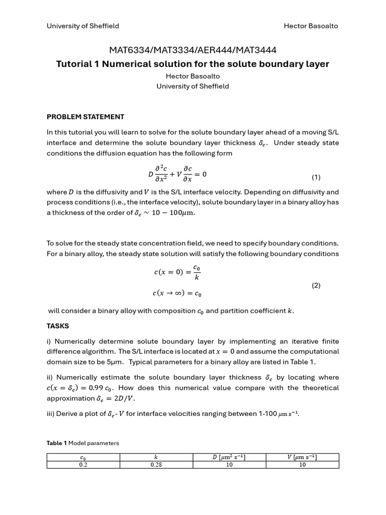 Tutorial 1 Solute Boundary Layer | PDF | Numerical Analysis | Boundary Layer