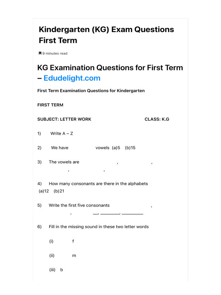 KG 1 First Term Exam Questions PDF | PDF | Manure | First Aid