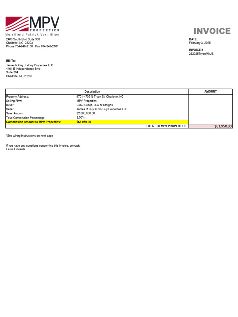 Commission Invoice 4701-4709 N Tryon | PDF