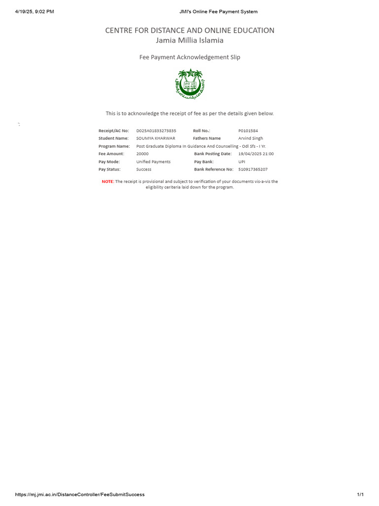 soumya jmi fees | PDF