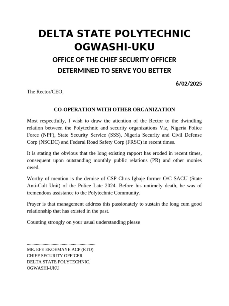 Co-Operation With Other Organization Delta State Polytechnic | PDF