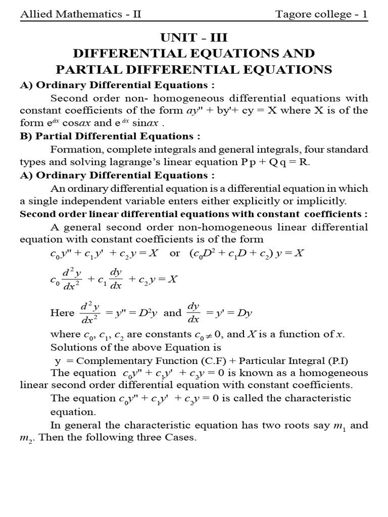 Unit - II Differential Equation New Syllabus | PDF | Ordinary Differential Equation | Equations