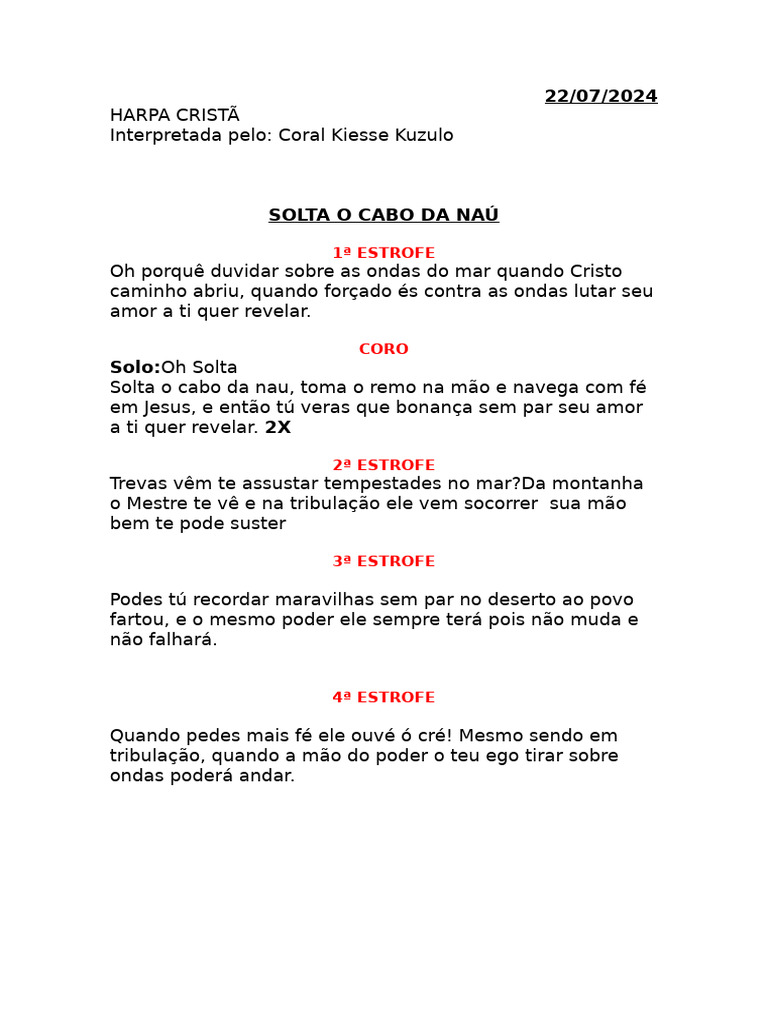 Louvor Solta o Cabo Da Nau | PDF