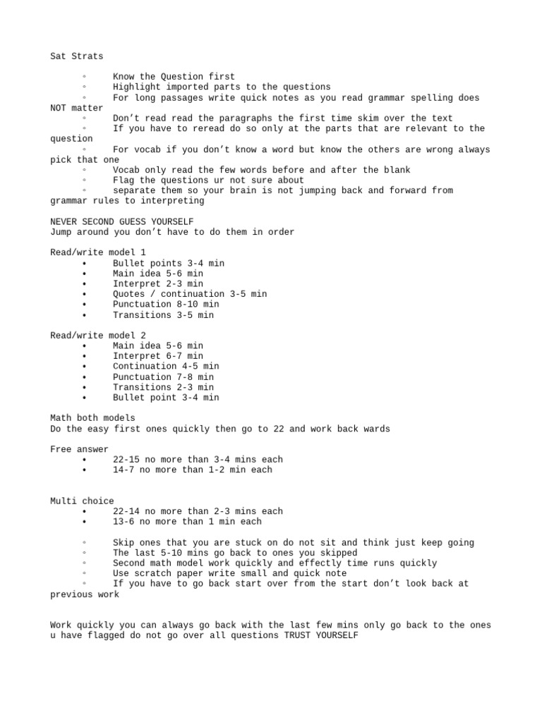 SAT Test Strategies and Tips | PDF