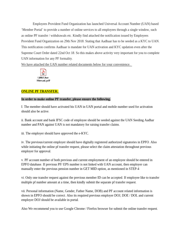 ONLINE PF TRANSFER GUIDELINE PF in | PDF | Computing