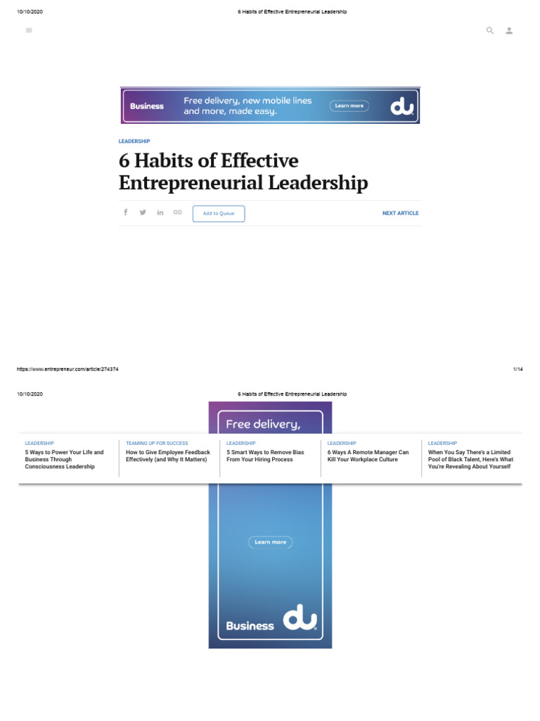 6 Habits of Effective Entrepreneurial Leadership | PDF ...