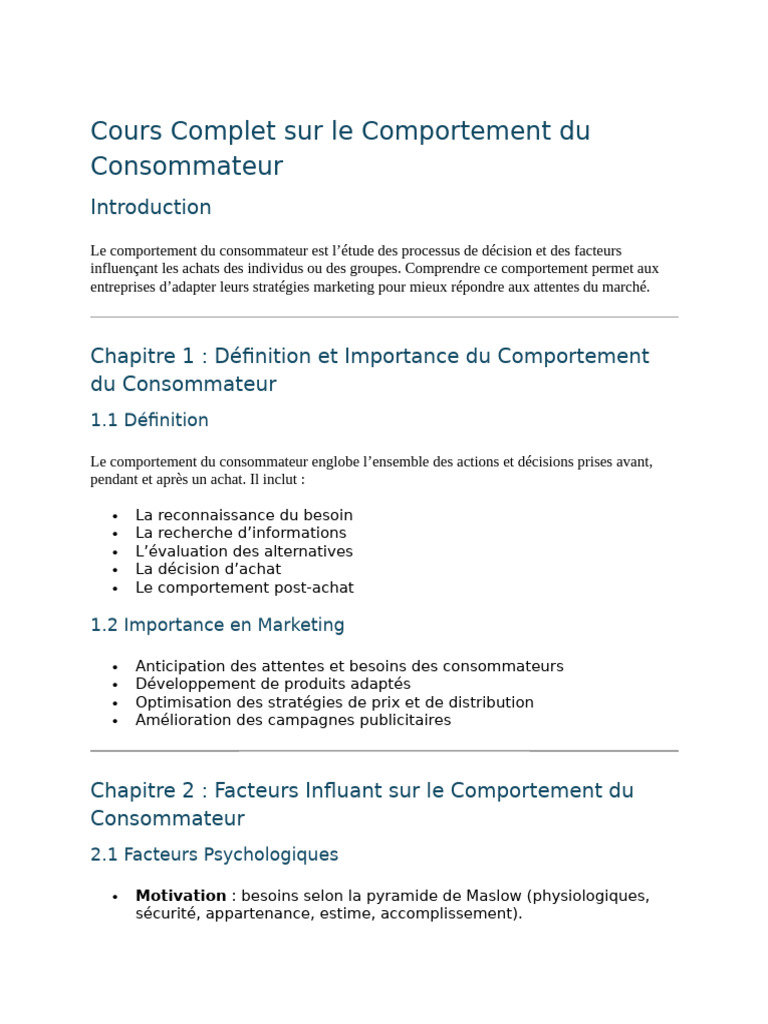 Facteurs Influant le Comportement du Consommateur | PDF | Consommateurs ...