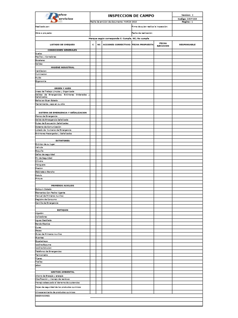FORMATO INSPECCION BOTIQUIN | PDF