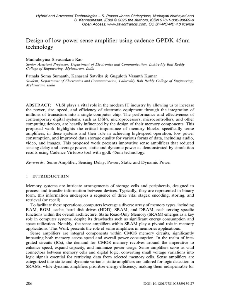 Low Power Sense Amplifier Design in 45nm | PDF | Random Access Memory ...