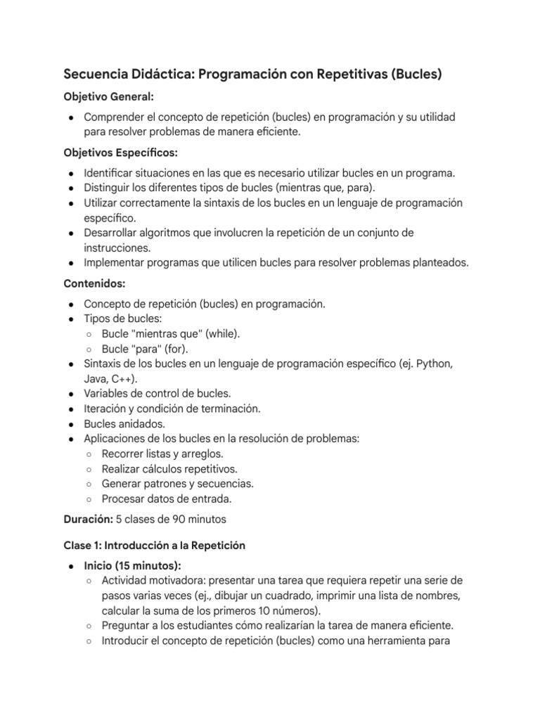 Secuencia Didáctica - Programación Con Repetitivas (Bucles) | PDF ...