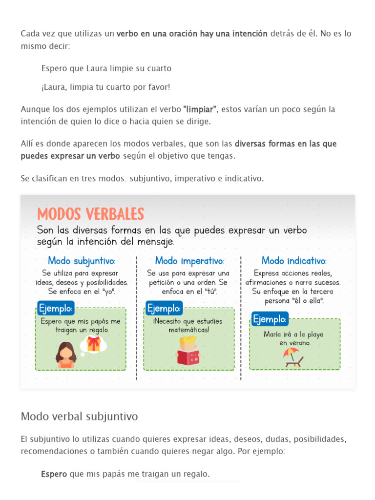 Modos Verbales: Subjuntivo, Imperativo, Indicativo | PDF | Verbo ...