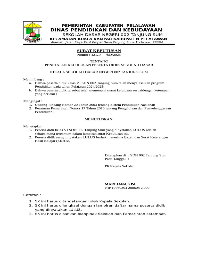 Surat Kelulusan 2025 | PDF