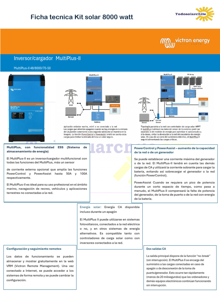 Ficha Tecnica Kit Victron 8000 Watt Con Baterias de Litio | PDF | Ingenieria Eléctrica ...