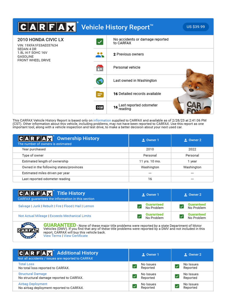 carfax 报告 | PDF | Transport | Car