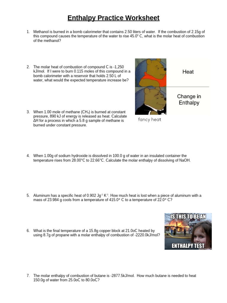 Enthalpy Practice Worksheet | PDF | Enthalpy | Sodium Hydroxide