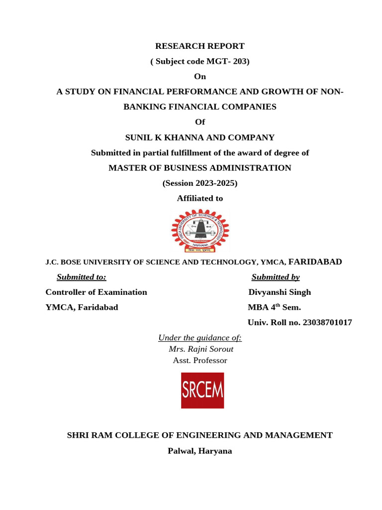 Financial Reporting Project For MBA Divyanshi | PDF | Non Bank ...