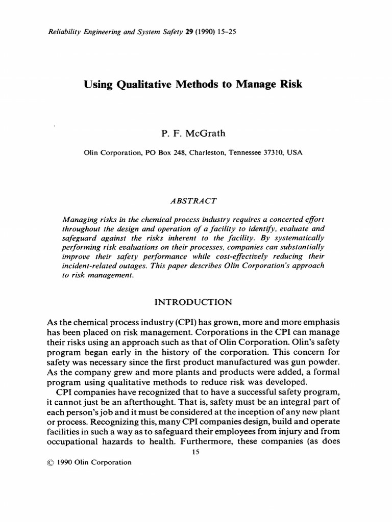 Using Qualitative Methods To Manage Risk | PDF | Reliability Engineering | Risk