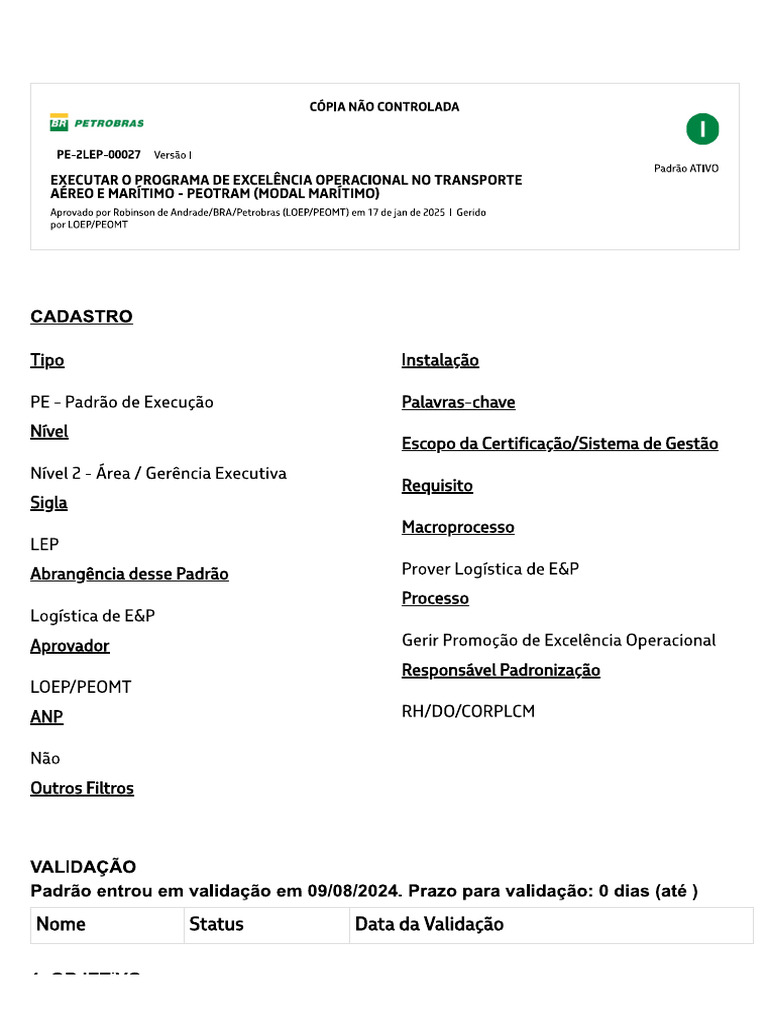 Padrão PEOTRAM - PE-2LEP-00027 - 2025 | PDF