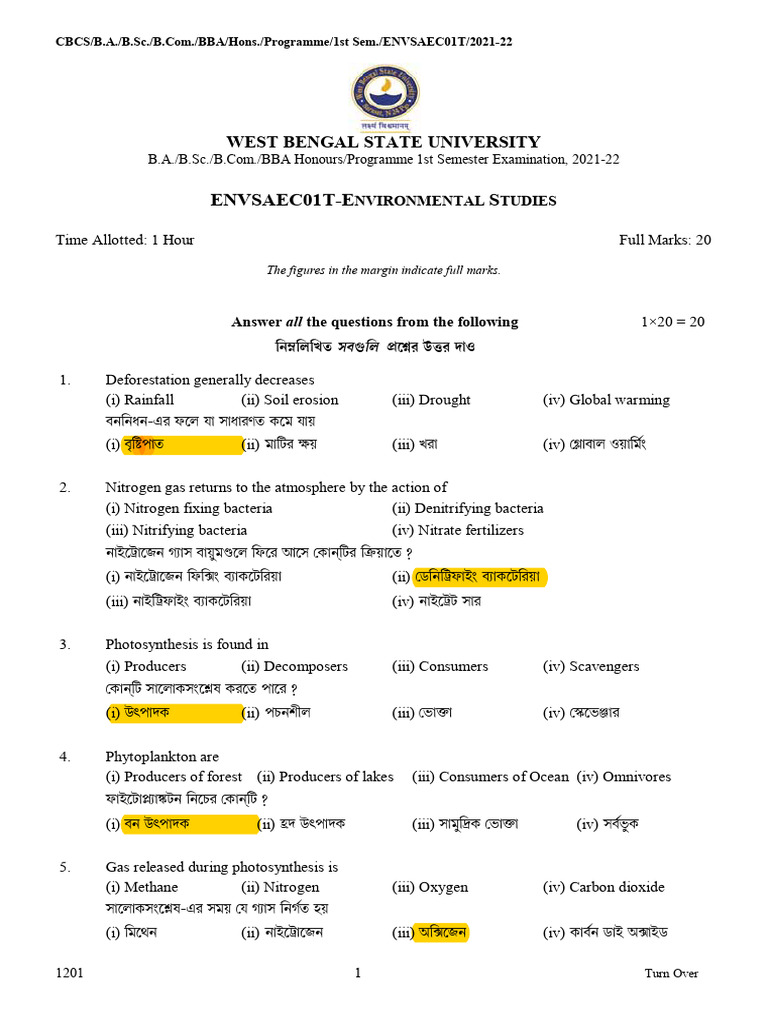 Environmental Studies Sem1 2021 | PDF