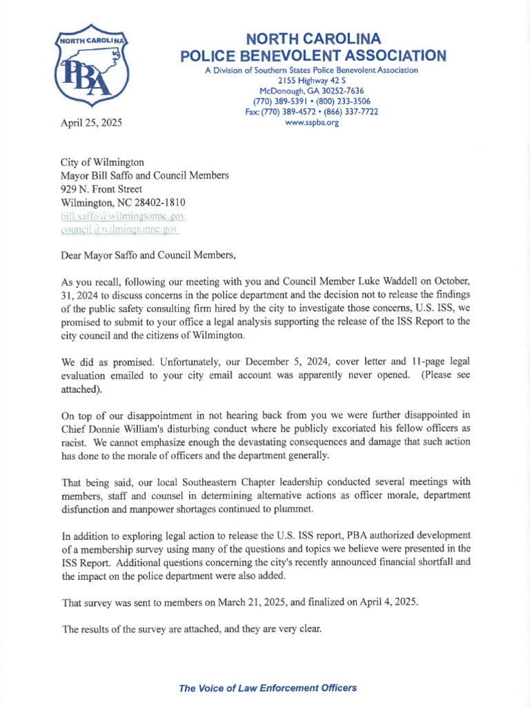 FINAL - Letter To Mayor Saffo & Council Members, Wilmington NC | PDF