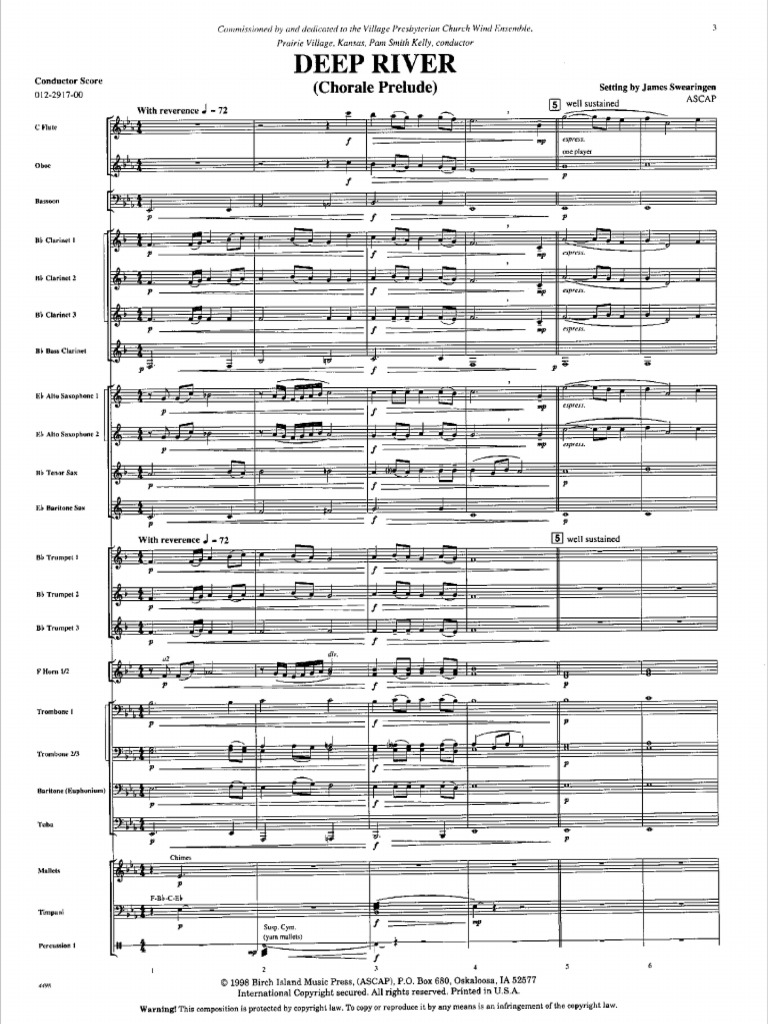 Deep River (Arr. James Swearingen) - Concert Band Score | PDF